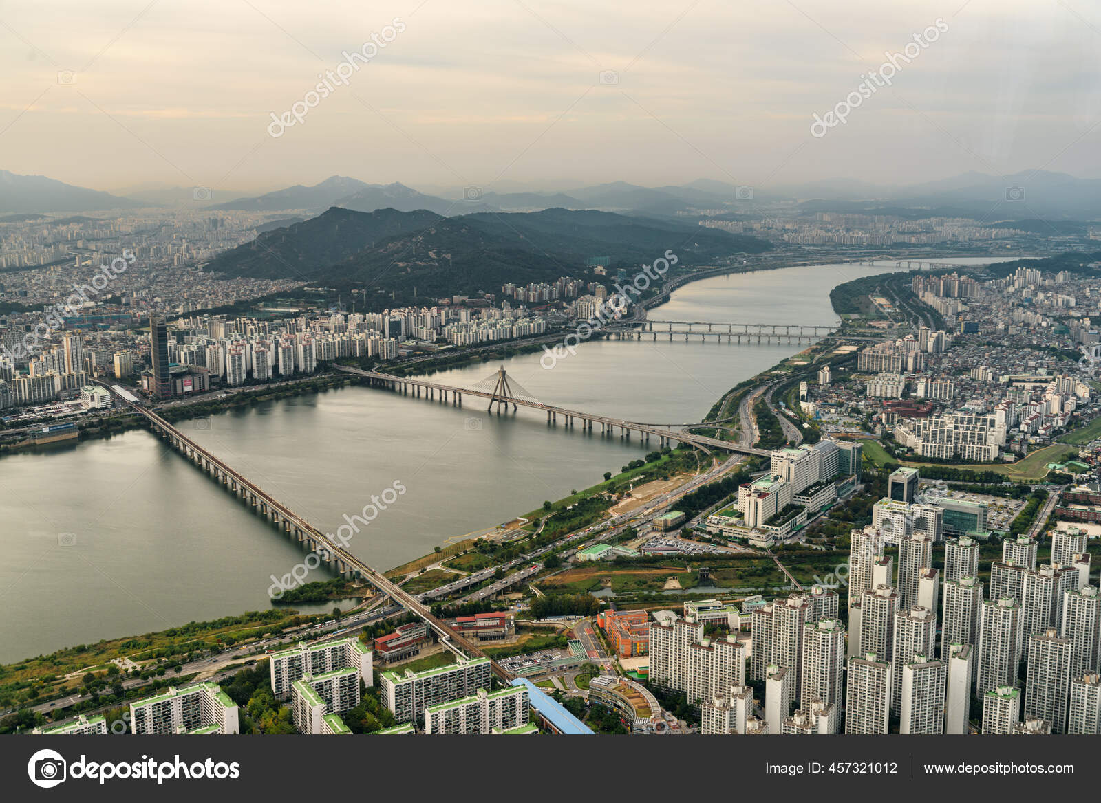 Awesome Aerial View Han River Hangang Seoul South Korea Amazing — Stock ...