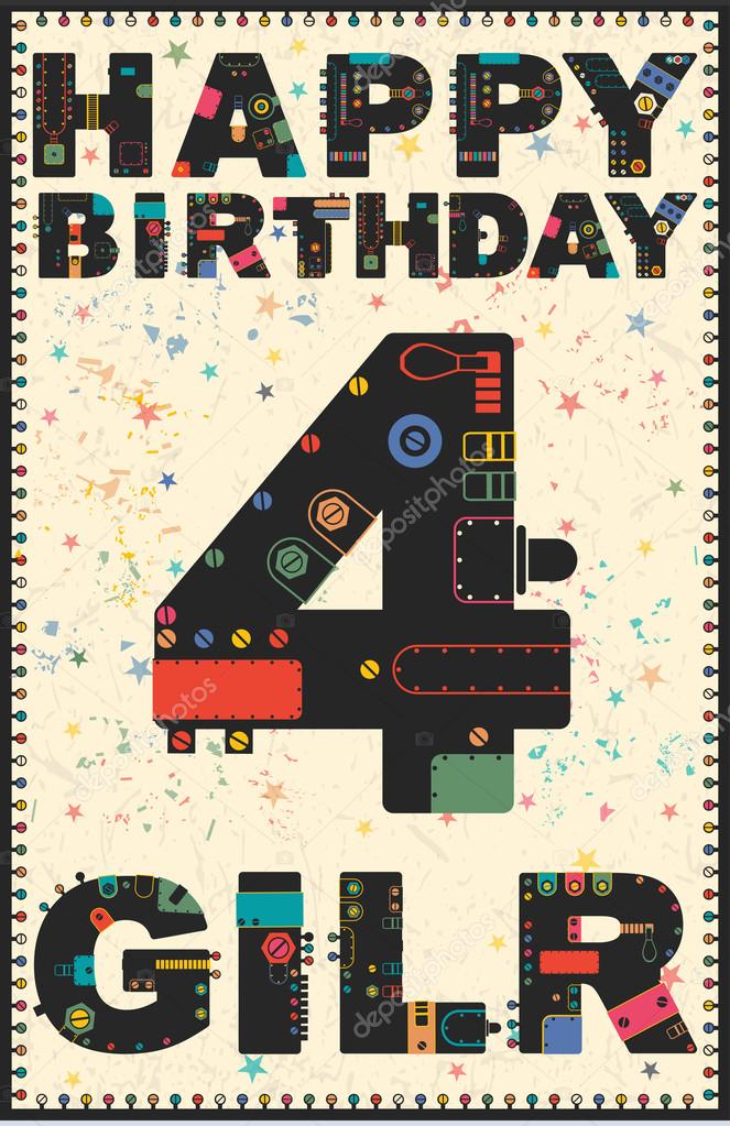 Happy birthday card. Happy birthday girl 4 years. Stock Vector Image by ...