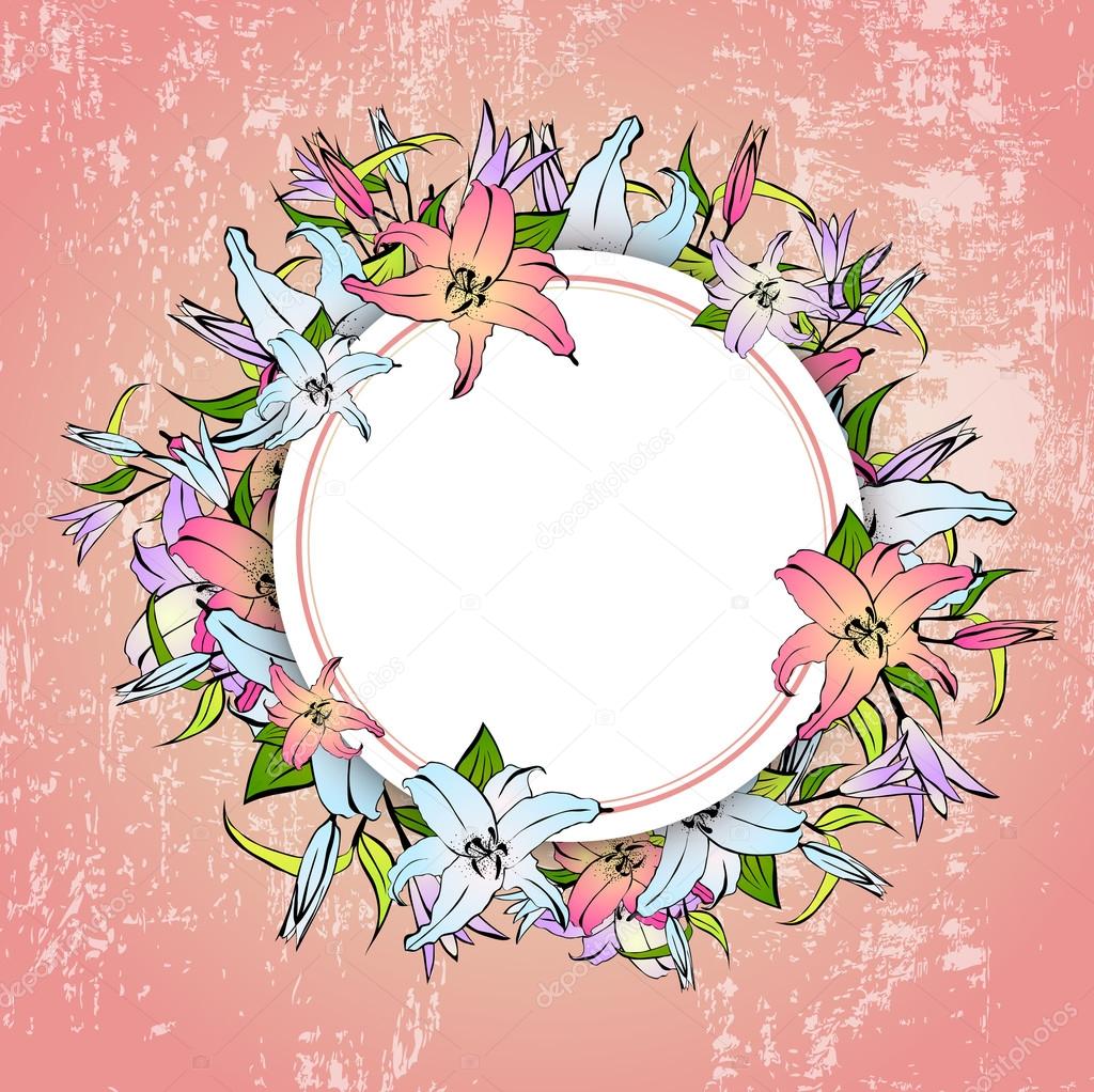 Lily Flower Round Frame — Stock Vector © Razvodovska #67494851