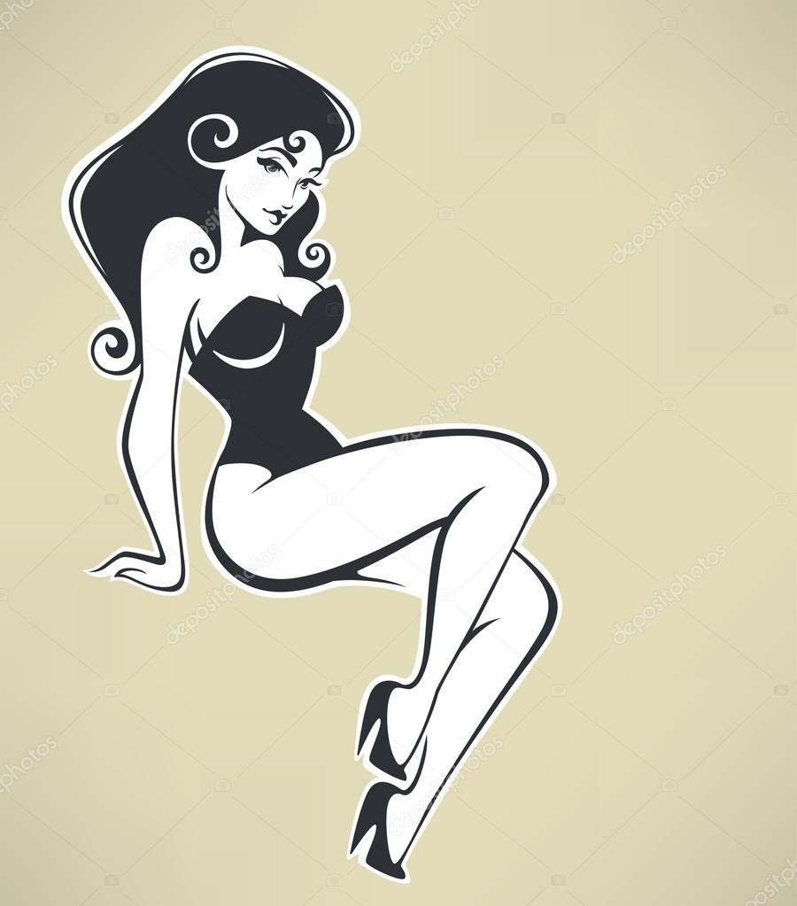 Sitting Pinup Girl On Beige Background Stock Vector Image By