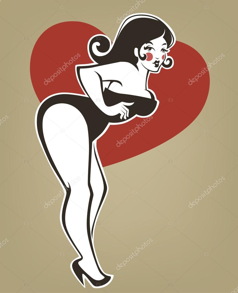Plus Size Pin Up Girl On Beige Background — Stock Vector © Tachyglossus