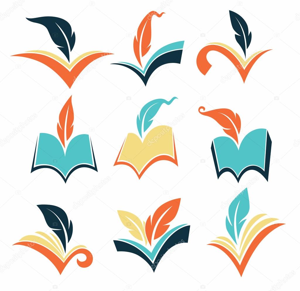 Vector collection of old books, reading and writing symbols Stock ...