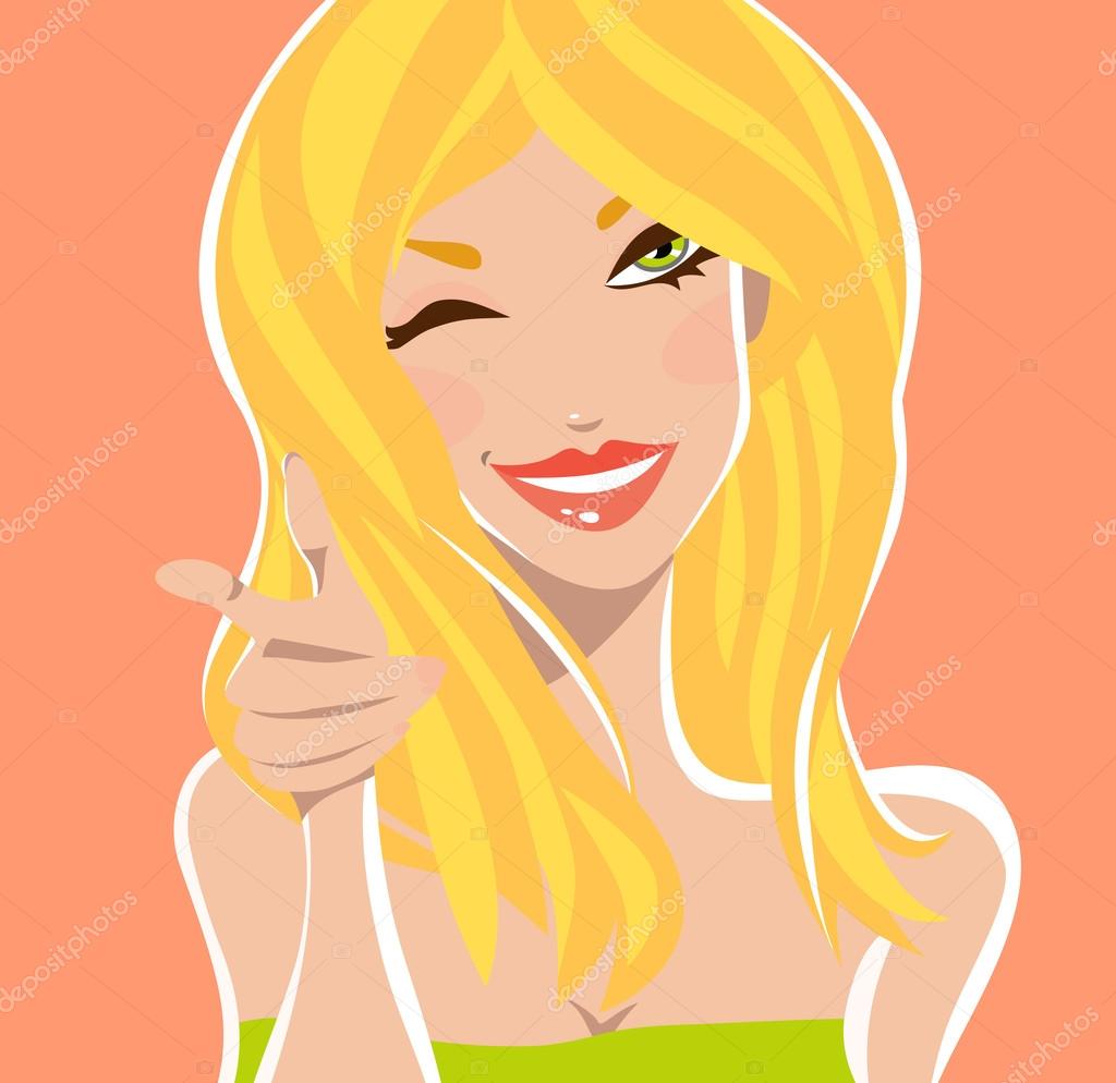 Smiley wink blonde in a green to the coral background Stock Vector ...