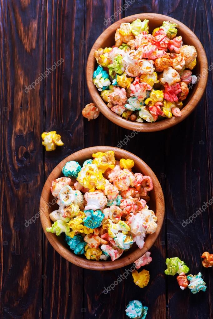 Bowls of colored popcorn — Stock Photo © tycoon #122249288