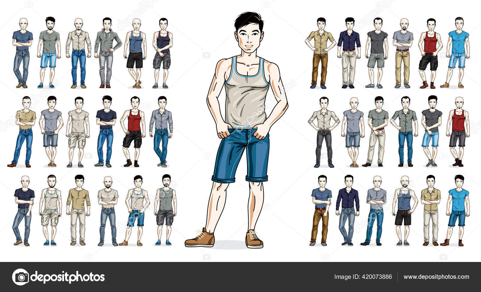 Los Hombres Ilustraciones Vectores Ropa Casual Gran Conjunto Aislado ...