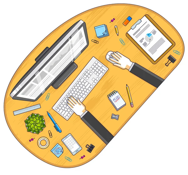 Office Desk Workspace Top View Hands Office Employee Entrepreneur ...