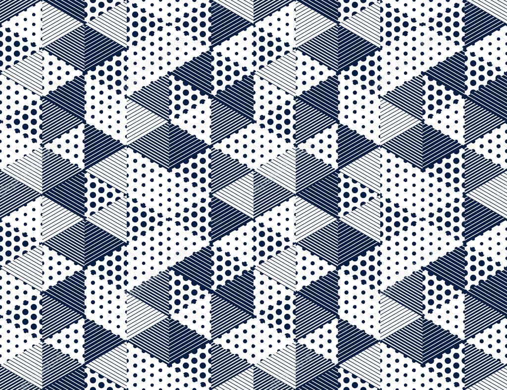 3D cubos punteados sin costura patrón vector fondo, puntos y líneas ...