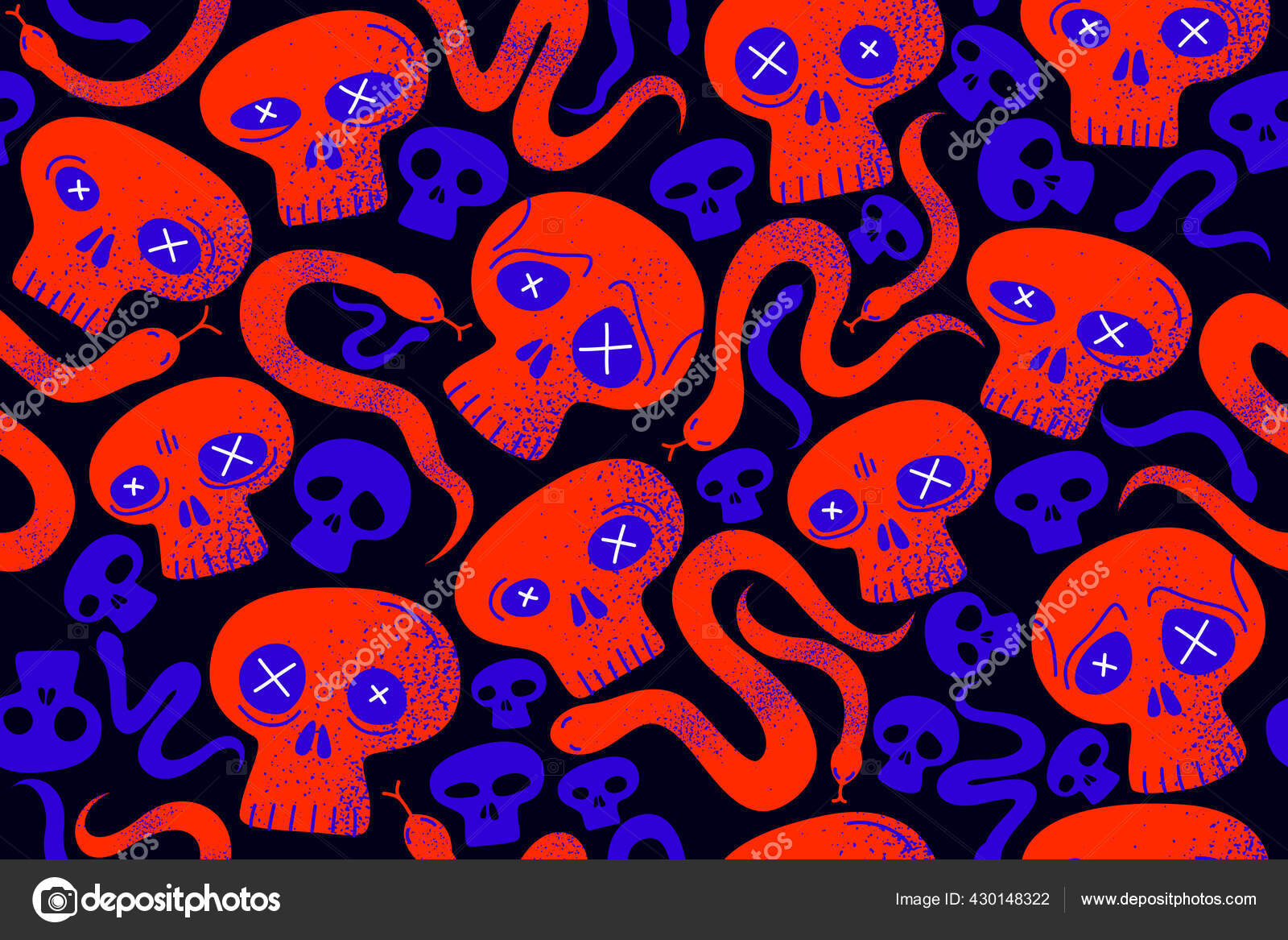 Skulls Snakes Seamless Textile Pattern Horror Sculls Serpents Endless ...
