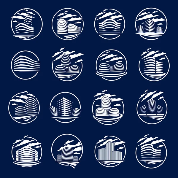 Futuristic Building Shape Icon Logos Set Modern Style Stock Vector ...