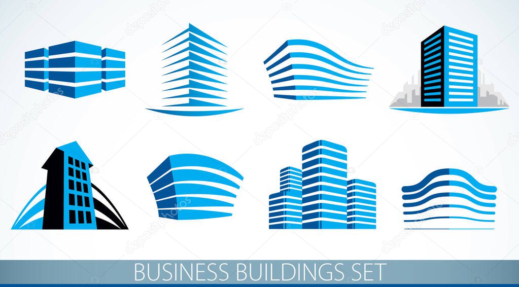 Conjunto Edificios Negocios Colección Ilustraciones Vectores ...