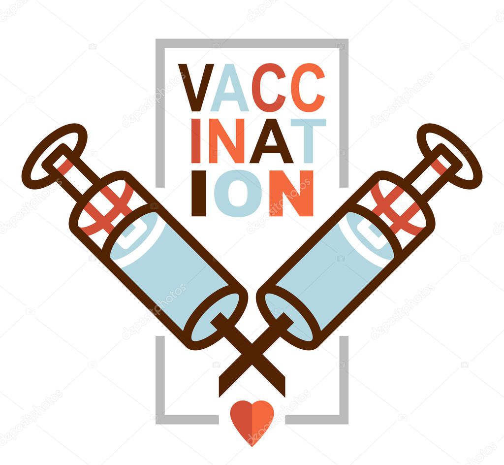 Vector tem tico de vacunaci n ilustraci n de una jeringa aislada sobre coronavirus blanco, epid ...