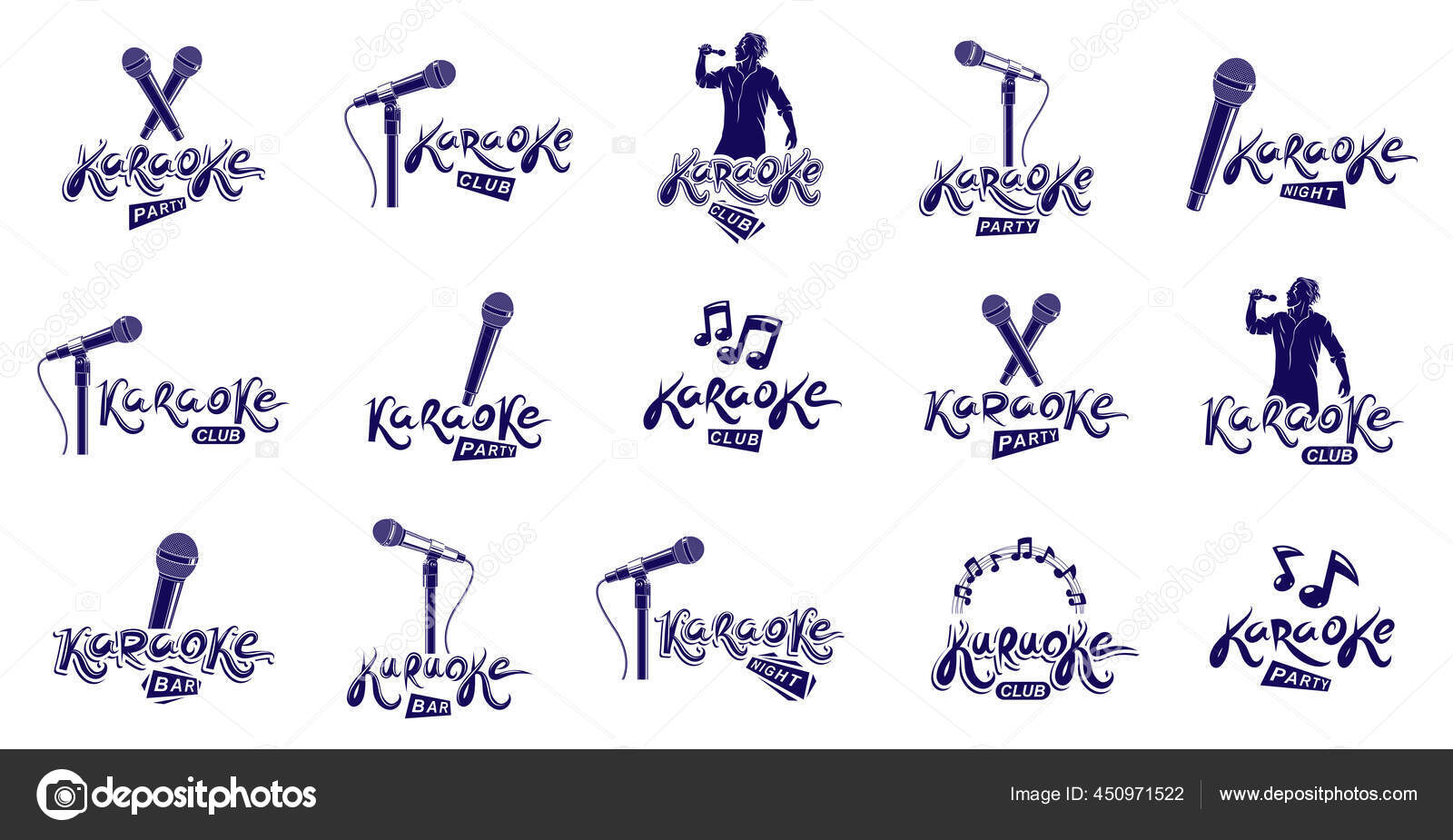 Logotipos Emblemas Karaoke Conjunto Vectorial Micrófonos Notas ...