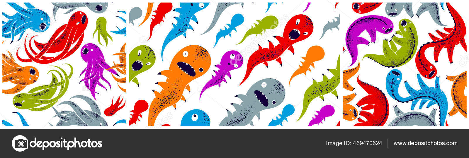 Scary Horror Monsters Seamless Vector Textile Pattern Set Beasts ...