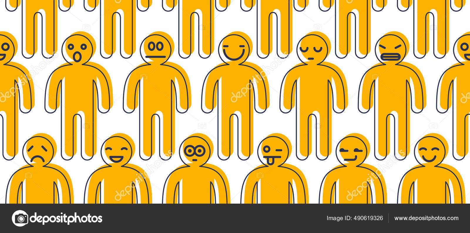 Man Icons Emotions Faces Seamless Background Endless Pattern Simple Man ...