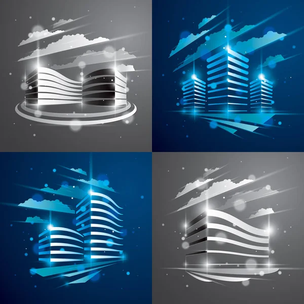 Office Building Modern Architecture Vector Illustration Blurred Lights ...