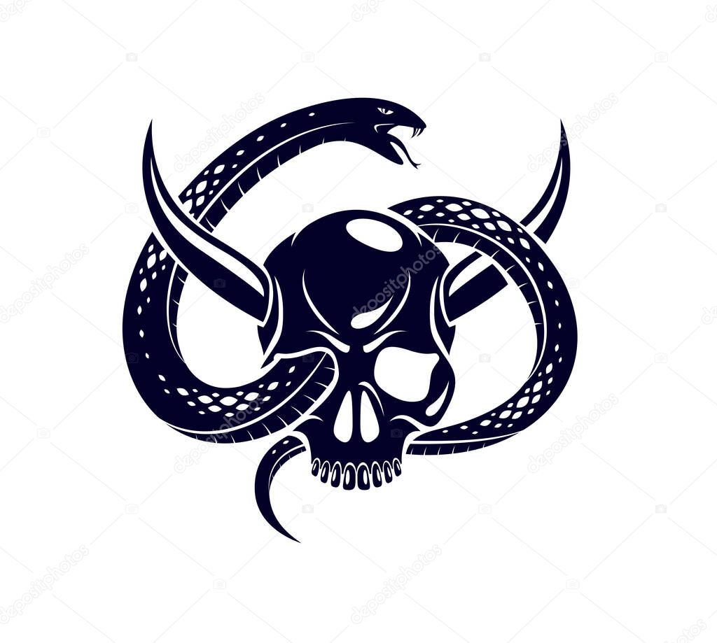 Calavera de cuernos con signo maligno serpiente diablo, diseño de ...