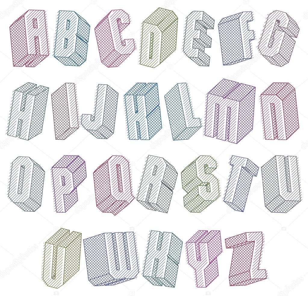 3d fuente con texturas de líneas, letras geométricas simples alp 2022