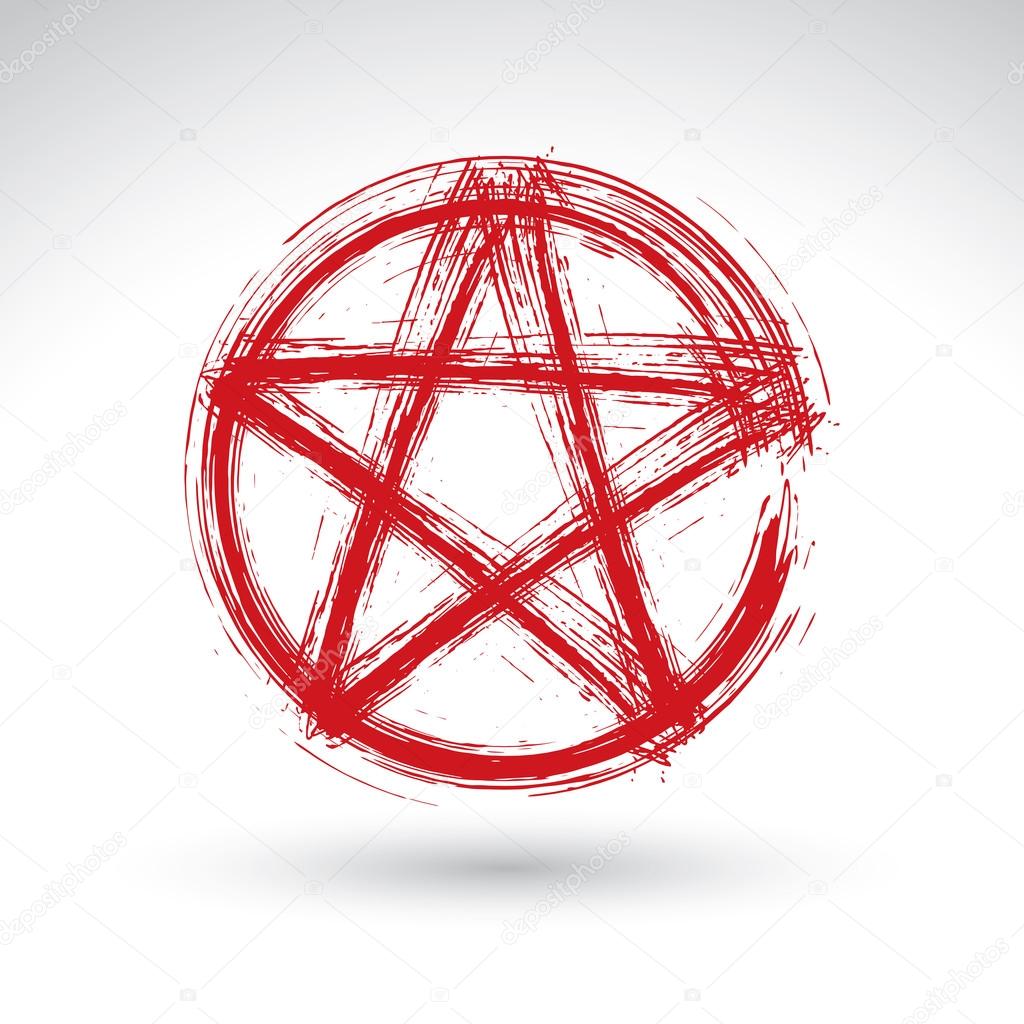Hand drawn pentagram icon scanned and vectorized, brush drawing Stock ...