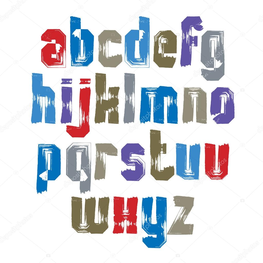 Multicolored handwritten lowercase letters, vector doodle brush Stock ...