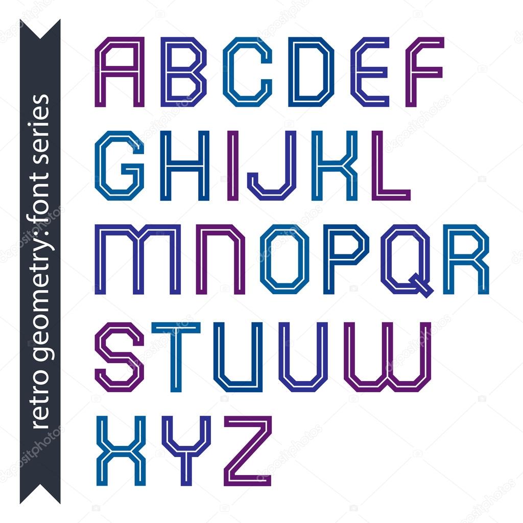 Fuente geométrica de doble línea, tipografía de estilo retro hecha con ...