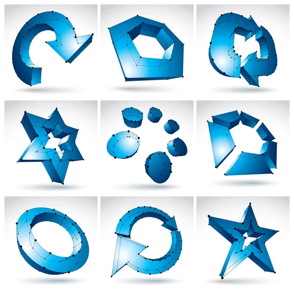 Set of 3d mesh colorful abstract objects isolated on white backg Stock ...