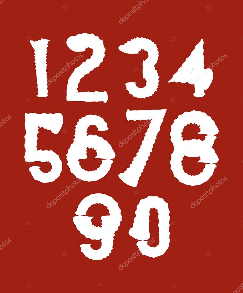 Handwritten white wavy vector numbers isolated on red background Stock ...