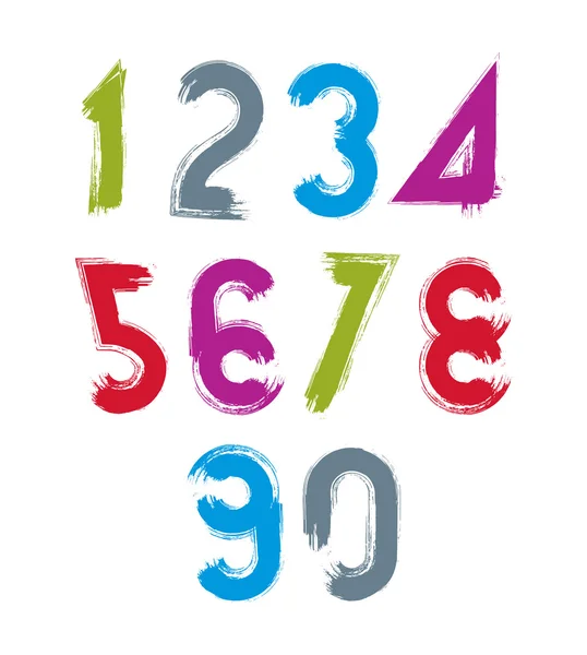 Vector stylish brush digits, handwritten numerals, sans serif nu ...