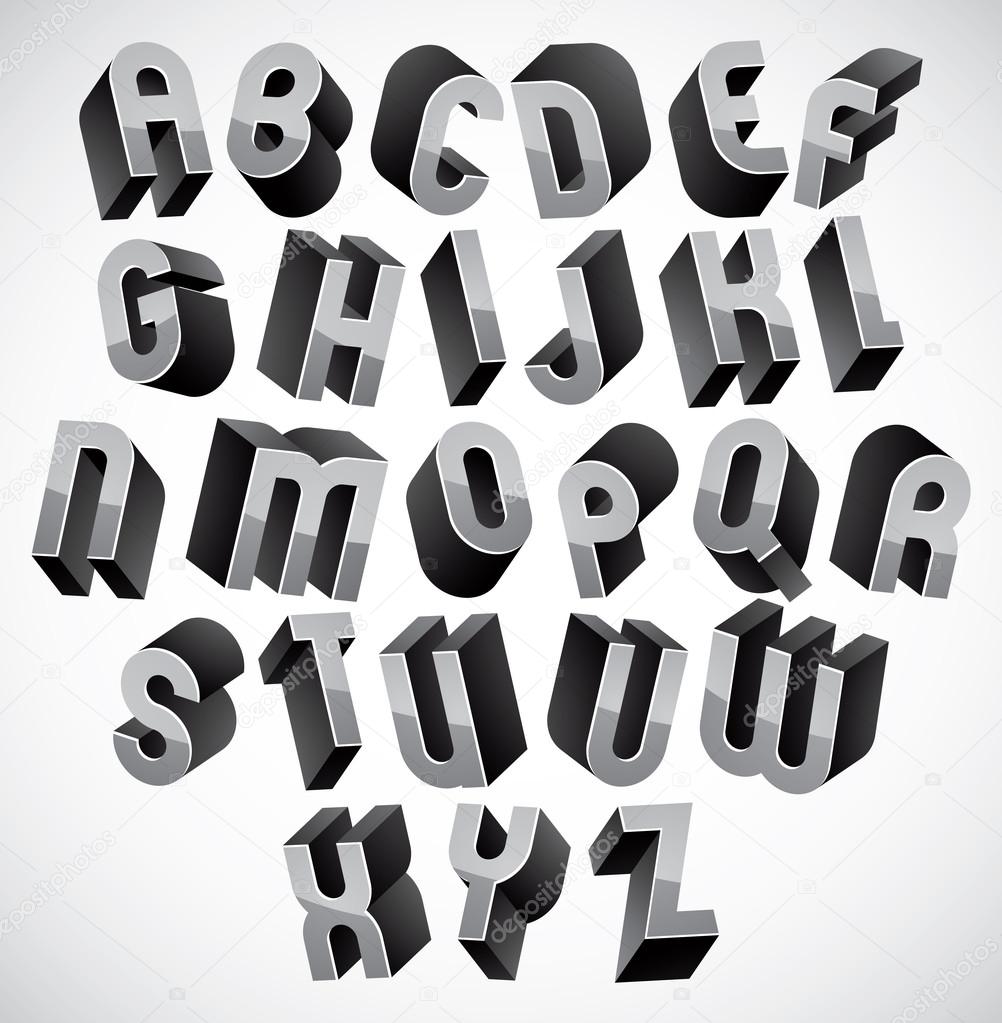 Bold and heavy 3d letters set, dimensional vector font. Stock Vector by ...