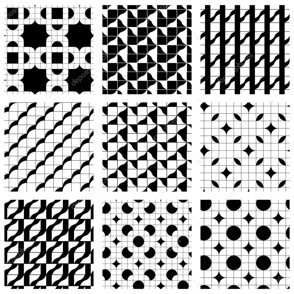 Set of grate seamless patterns with geometric figures, ornamenta ...