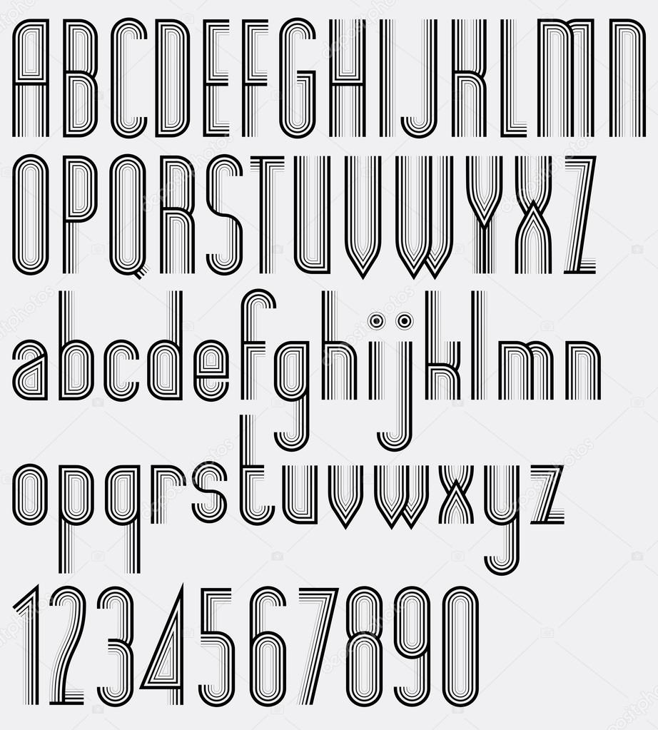 Poster elegant striped font and numbers with black outline. Stock ...