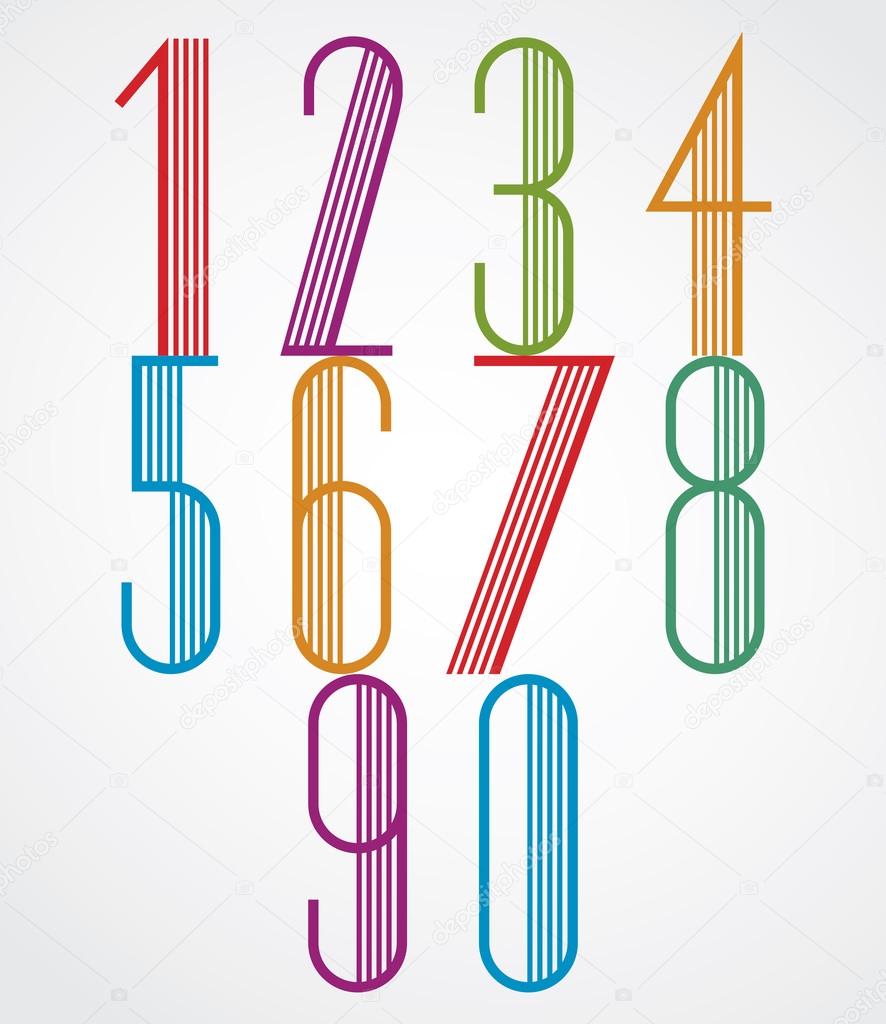 Poster tall colorful numbers with parallel stripes on white back Stock ...