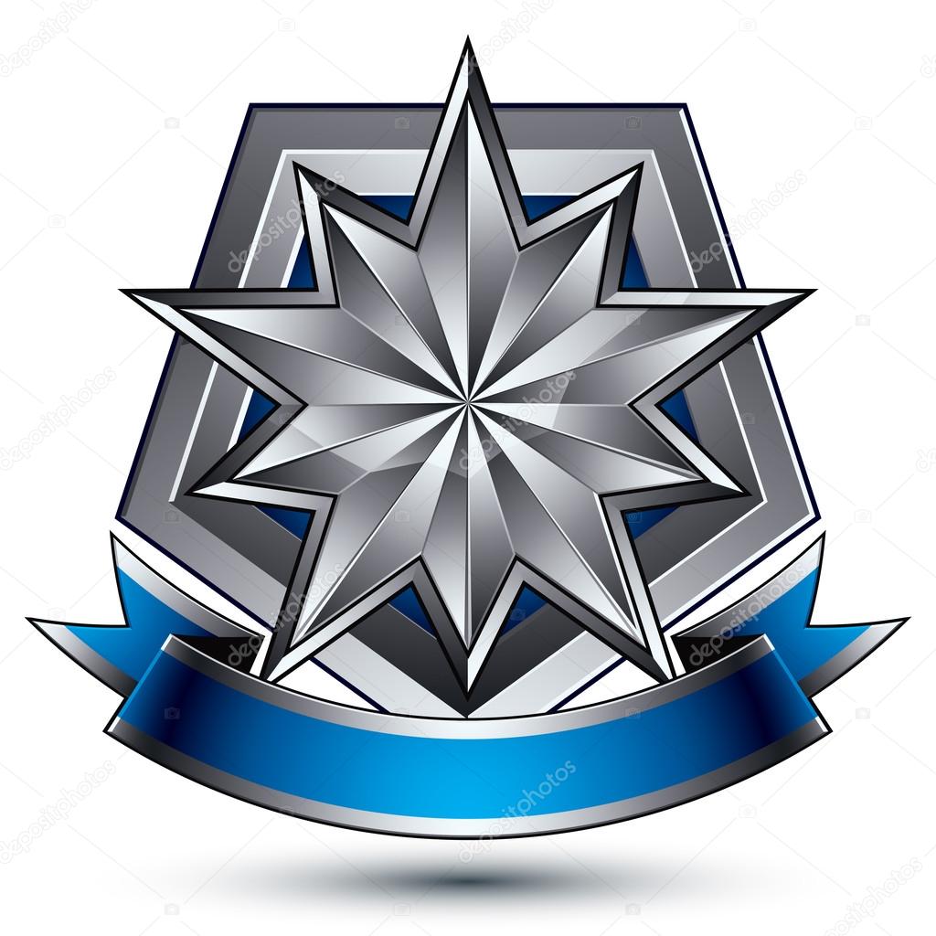 Sophisticated vector emblem with silver glossy star and blue wav Stock ...