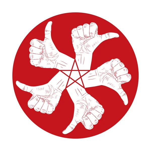 Six thumb up hand signs in round abstract symbol, black and whit ⬇ ...