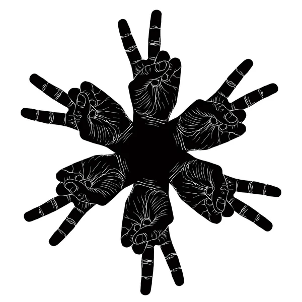 Six thumb up hand signs in round abstract symbol, black and whit ⬇ ...