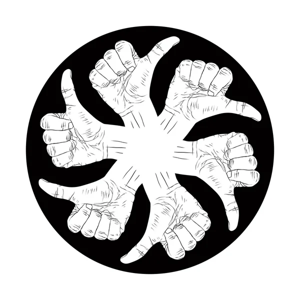 Six thumb up hand signs in round abstract symbol, black and whit ⬇ ...