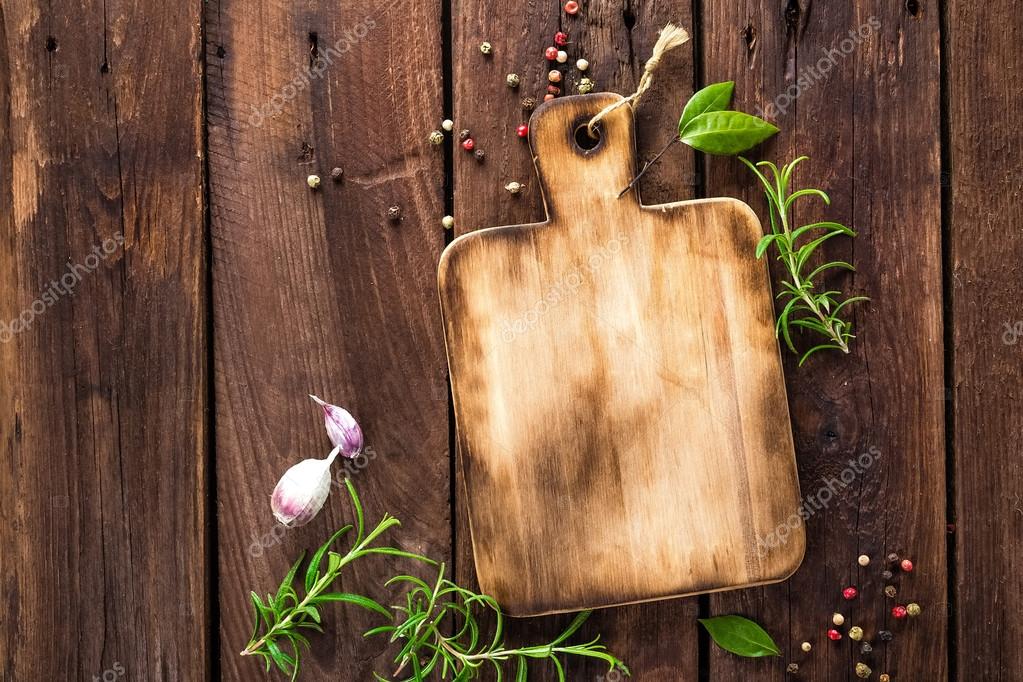 Culinary background with board Stock Photo by ©yelenayemchuk 109646384