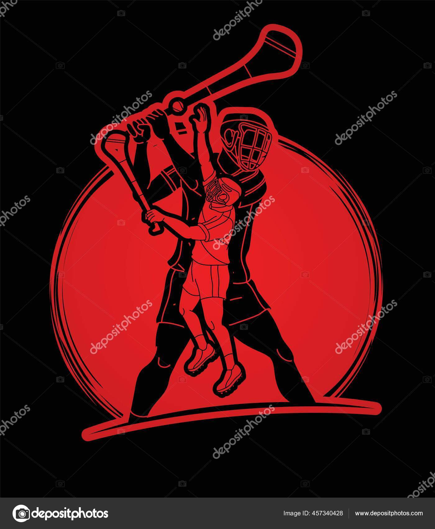 Hurling Sport Players Action Hurley Sport Cartoon Graphic Vector Stock ...