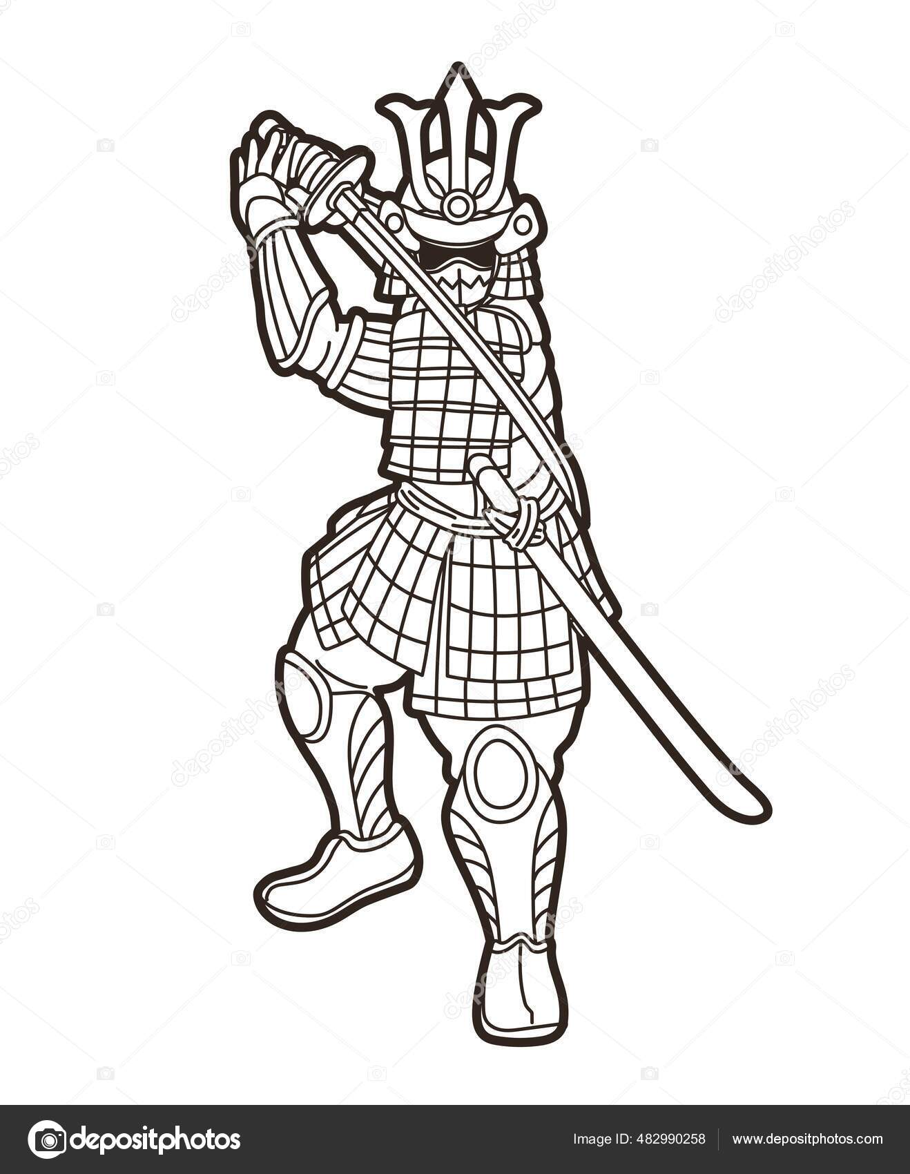 Samurai Warrior Action Japanese Fighter Cartoon Graphic Vector Stock ...
