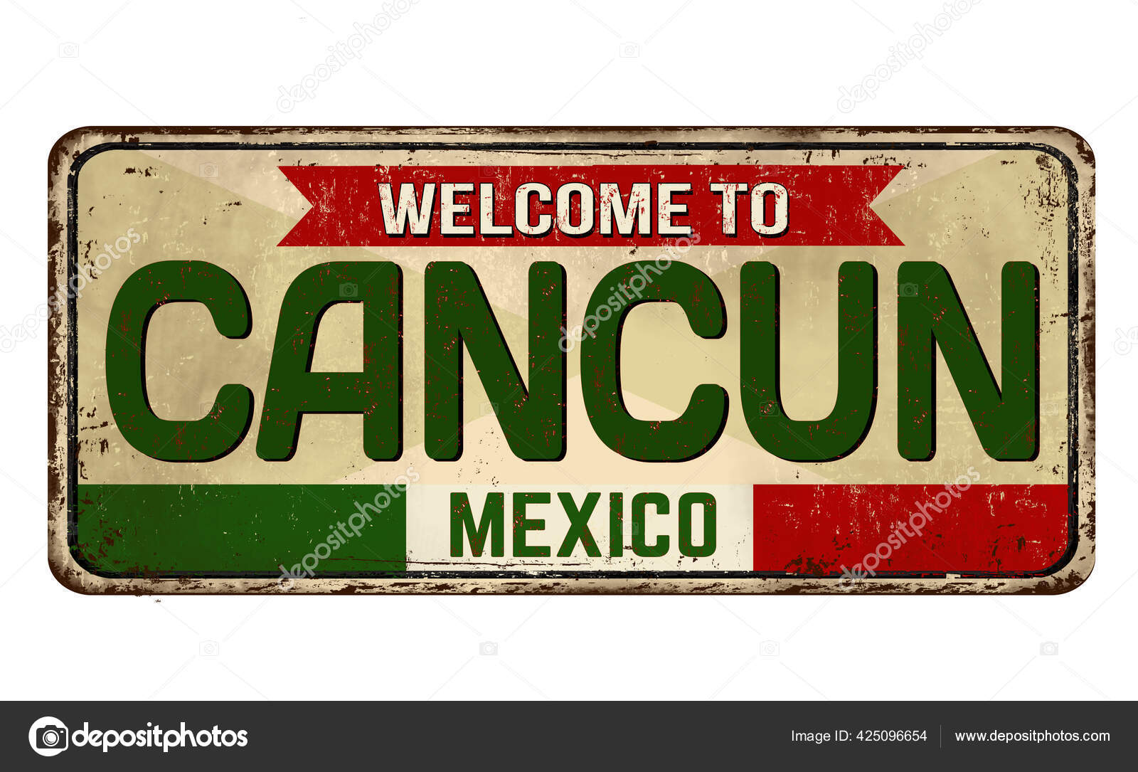 Welcome Cancun Vintage Rusty Metal Sign White Background Vector ...