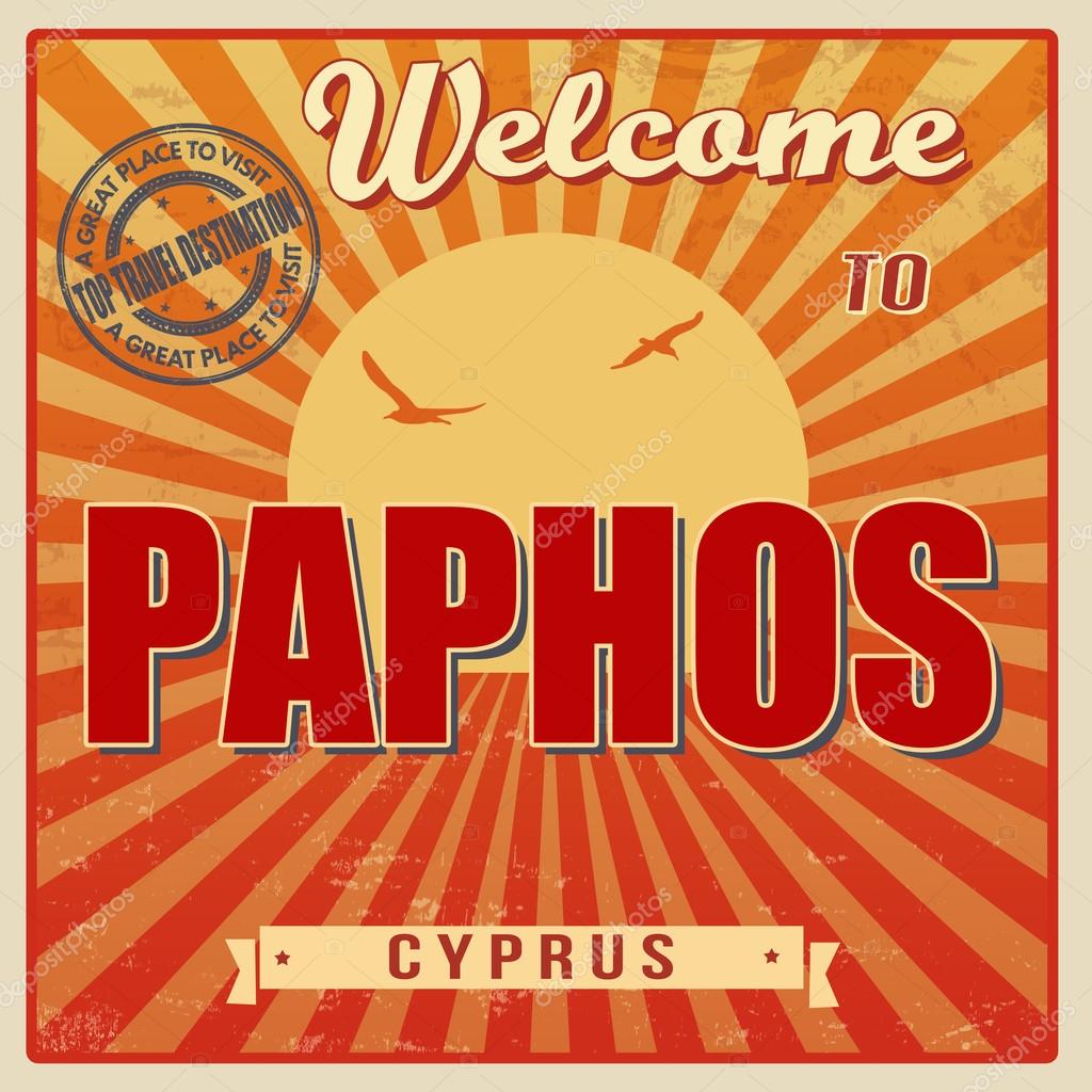 Welcome to Paphos retro poster Stock Vector by ©roxanabalint 71476705