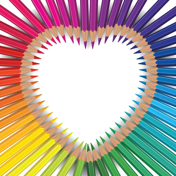 Colored pencils frame heart shaped with copy space for text isolated on ...