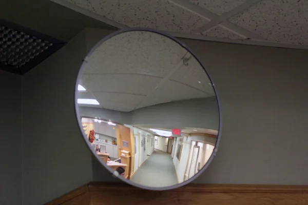Exposition cube with glass walls in an empty hall — Stock Photo ...