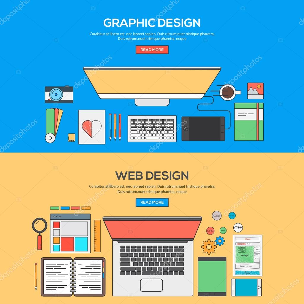 Set of Flat Line Banner Design Concept Stock Vector Image by ...