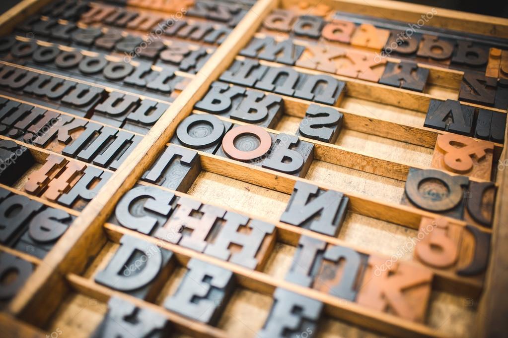Old wooden printing type, font characters — Stock Photo © simonekesh ...
