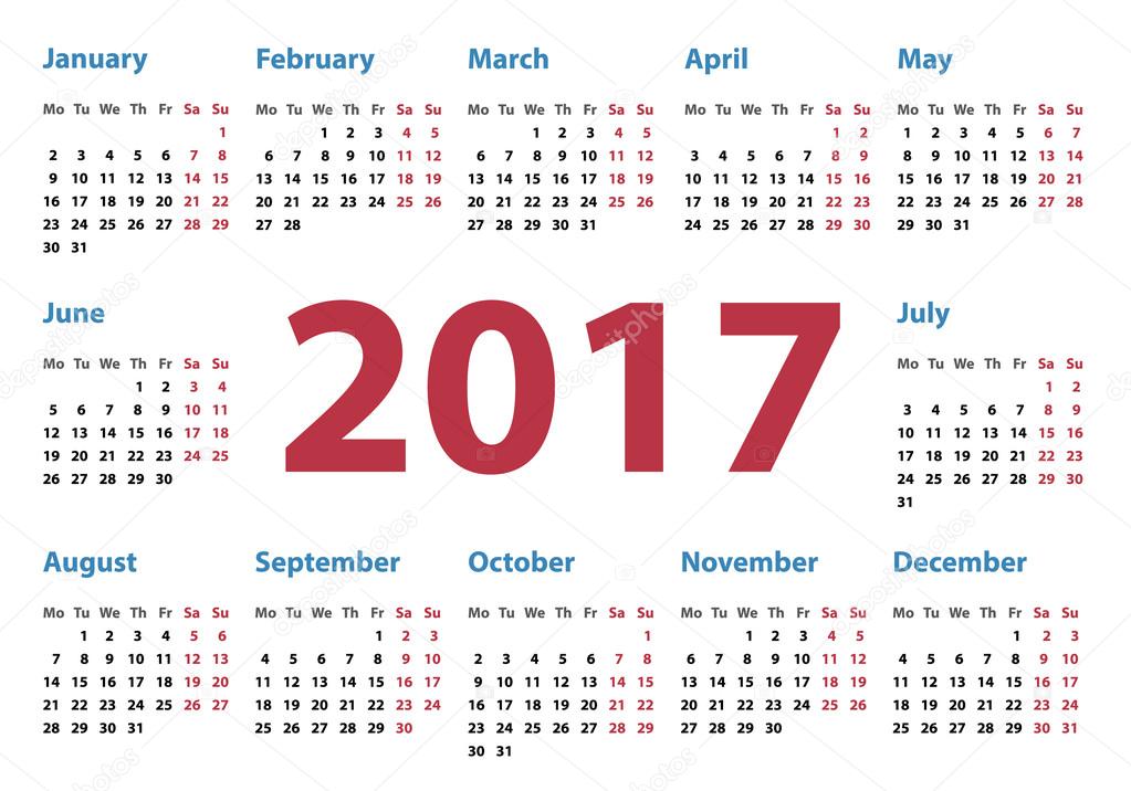 Calendar for 2017 year Stock Vector Image by ©extracoin #123375332