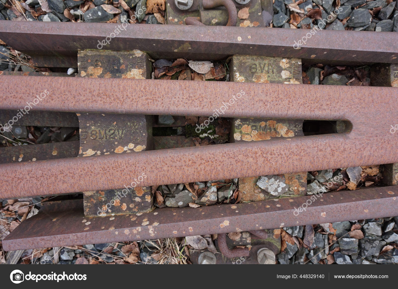 Close Shot Vintage Rail Track Intersection Rusty Steel Train Tracks ...