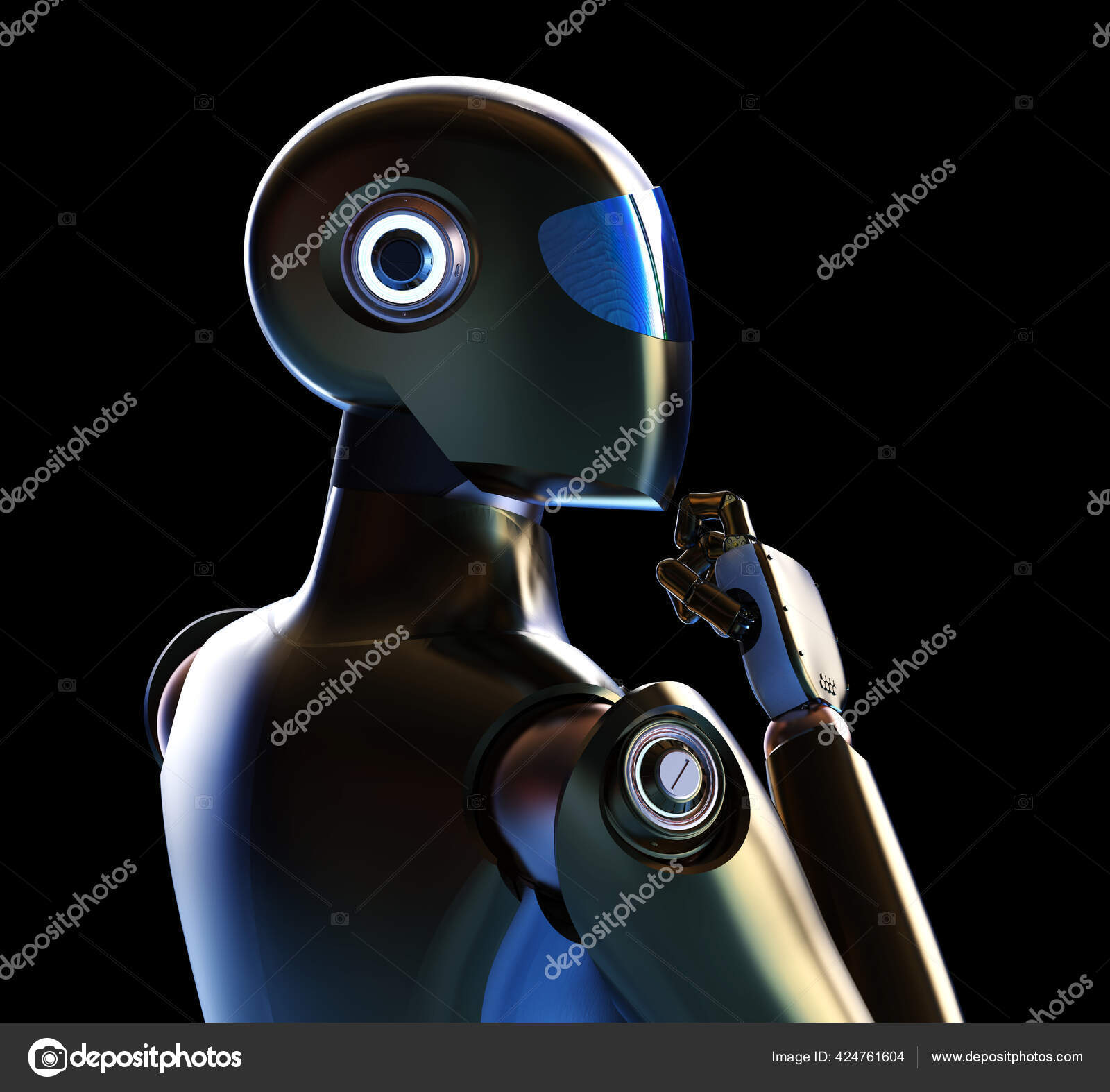 Rendering Metal Cyborg Robot Black Background — Stock Photo © phonlamai #424761604