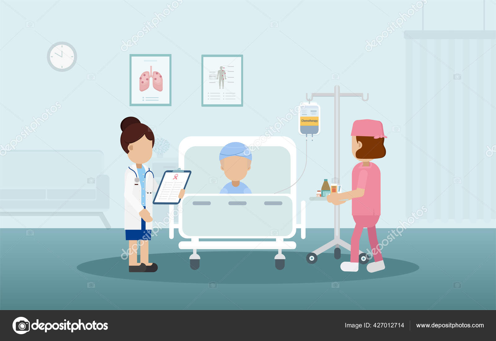 Chemotherapy Room Patient Flat Design Vector Illustration Stock Vector ...