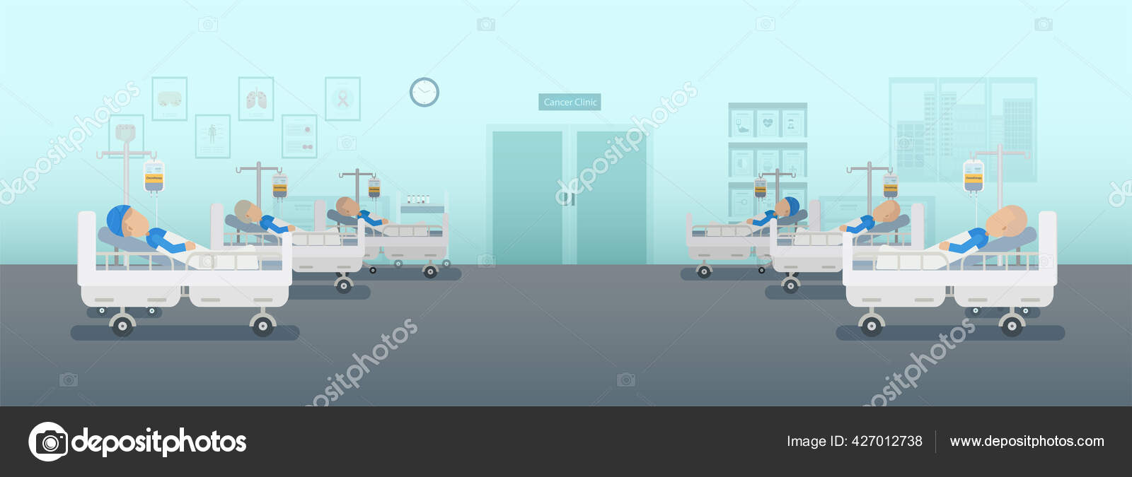 Chemotherapy Room Patients Flat Design Vector Illustration Stock Vector ...