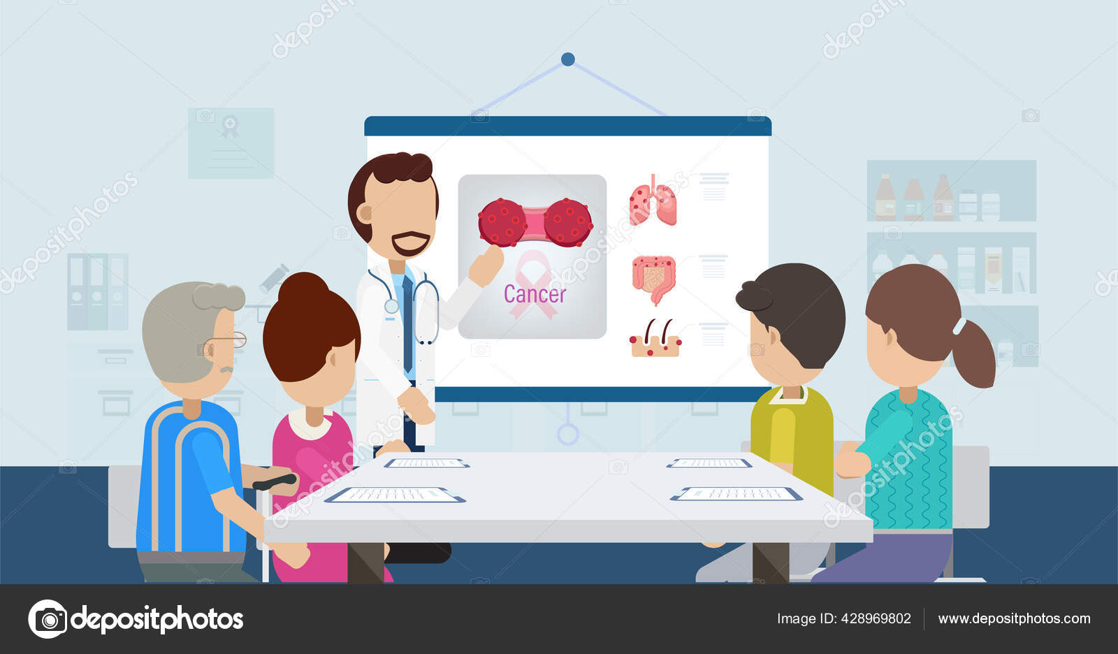 Cancer Awareness Concept Flat Design Vector Illustration Stock ...